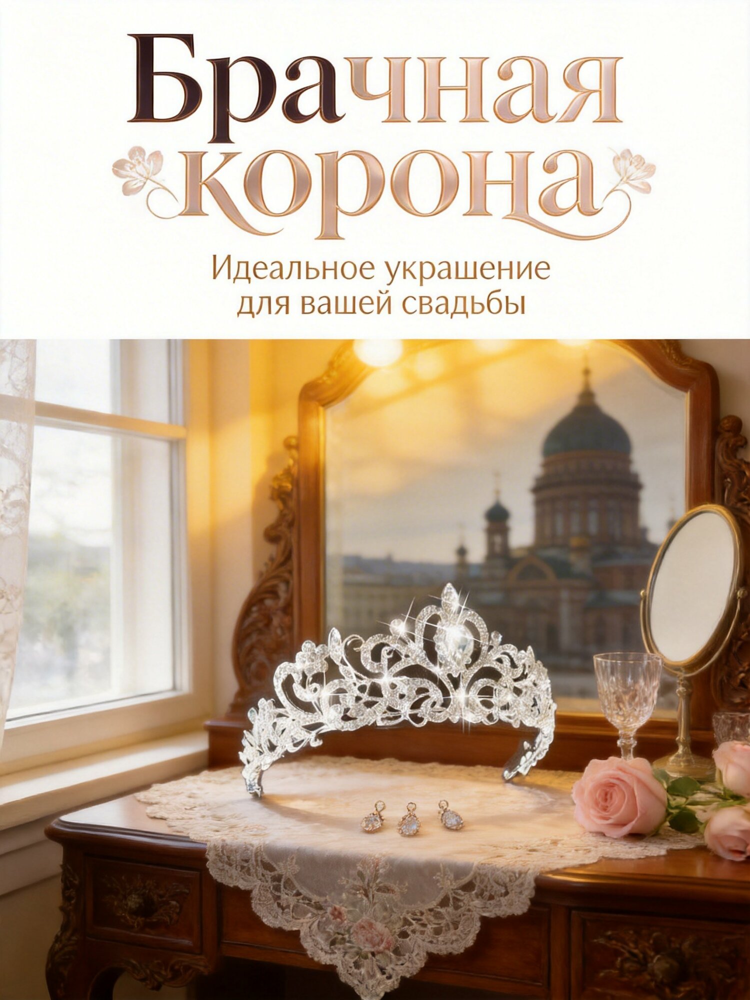 Брачная корона, свадебная тиара из сплава с европейским и американским полым дизайном 15×5 см — элегантный праздничный головной убор для невесты