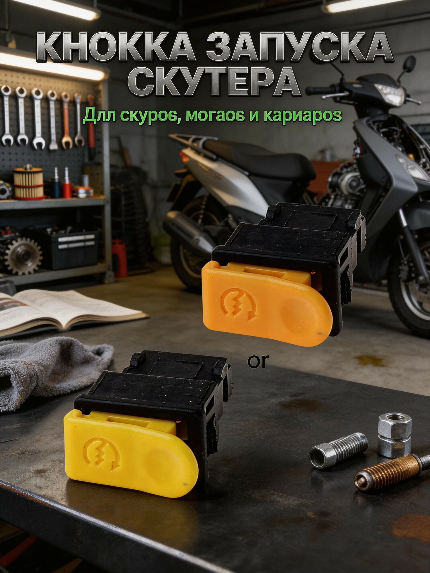 2-контактная кнопка электрического стартера для скутера, мопеда и картинга, пластиковая черная 23x15 мм