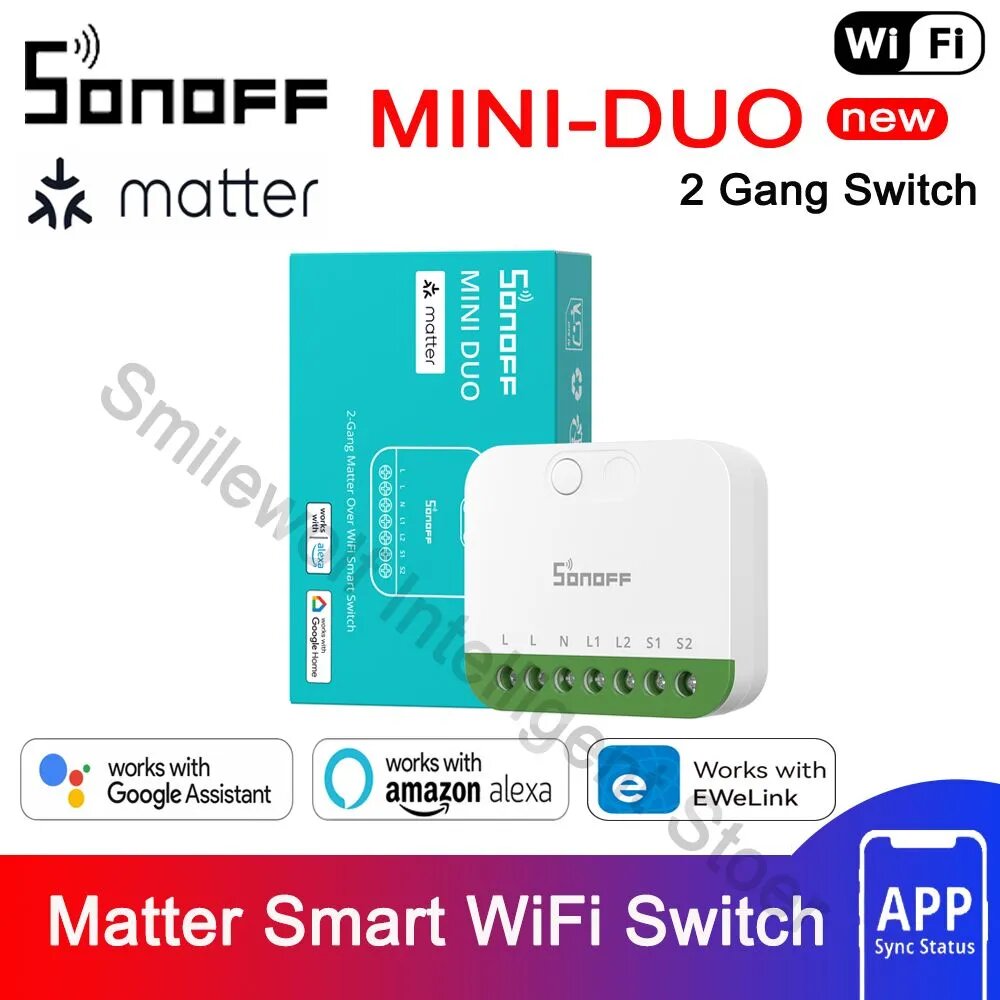 WiFi (Matter) реле SONOFF MINI DUO 2-Gang Matter Over WiFi Smart Switch MINI-2GS(Работает с Алисой)