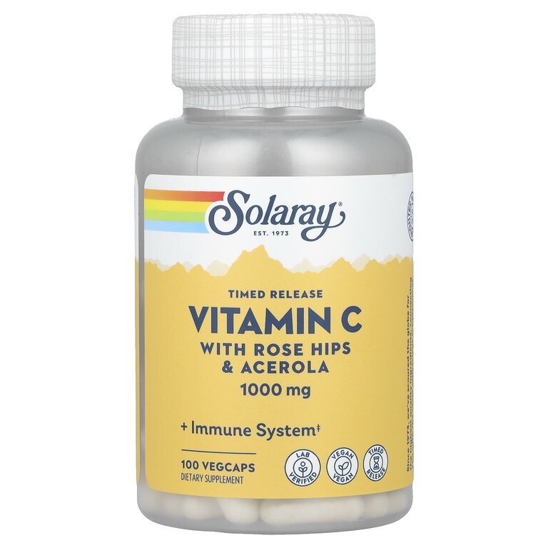 Vitamin C 1000 mg TR with Rose Hip & Acerola (Витамин C 1000 мг) 100 вег капсул (Solaray)_