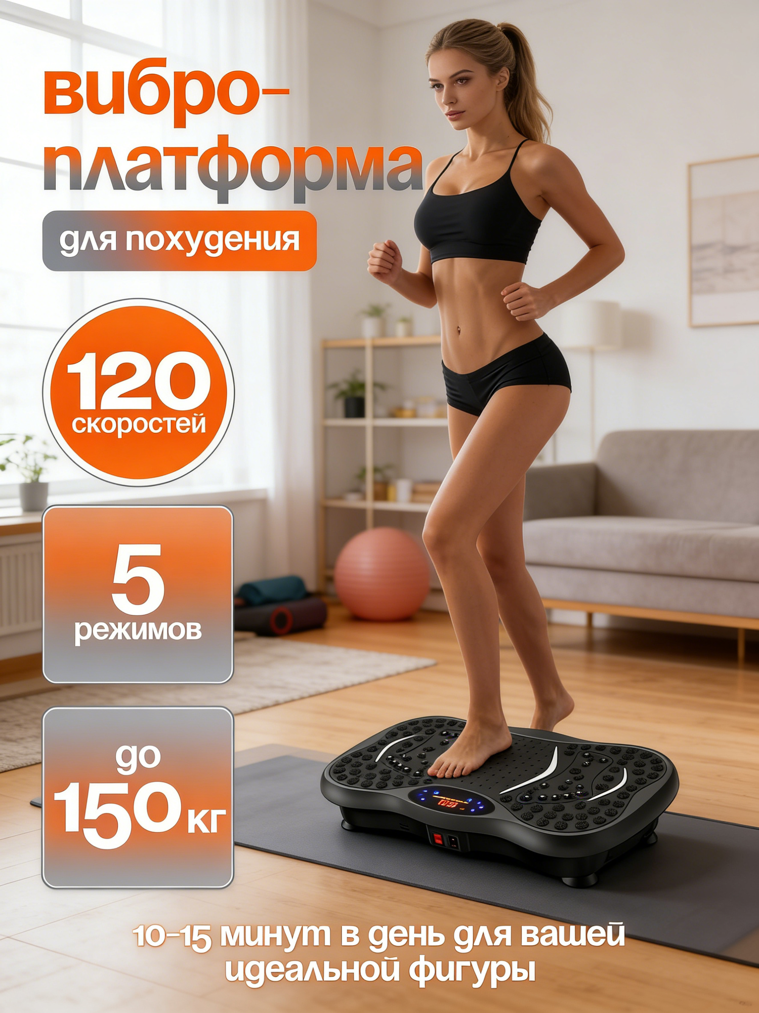 Виброплатформа для похудения тренажер до 150 кг С блютуз，регулировка амплитуды, 99 программ