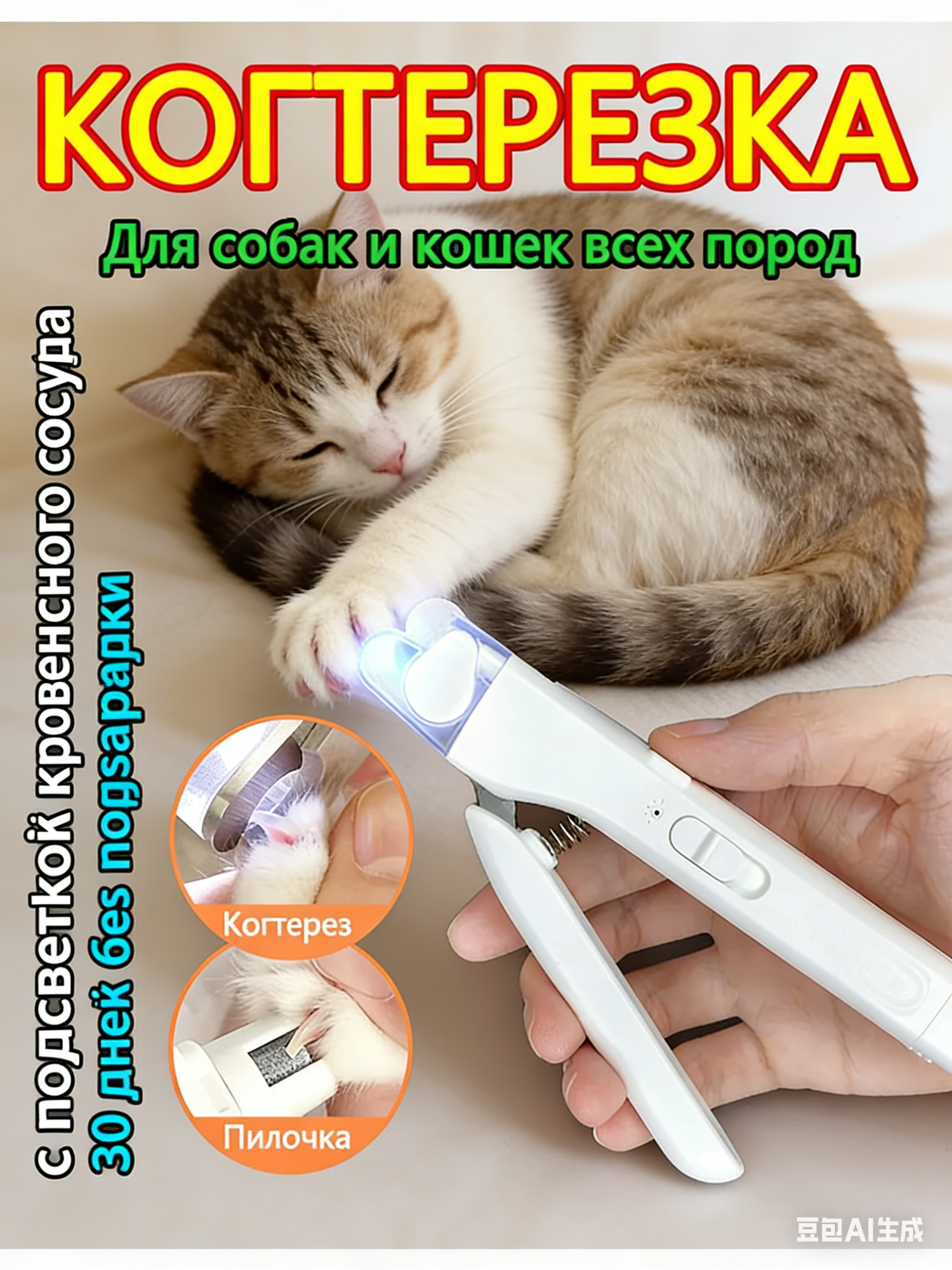Когтерезка для кошек с ограничителем безопасная с подсветкой