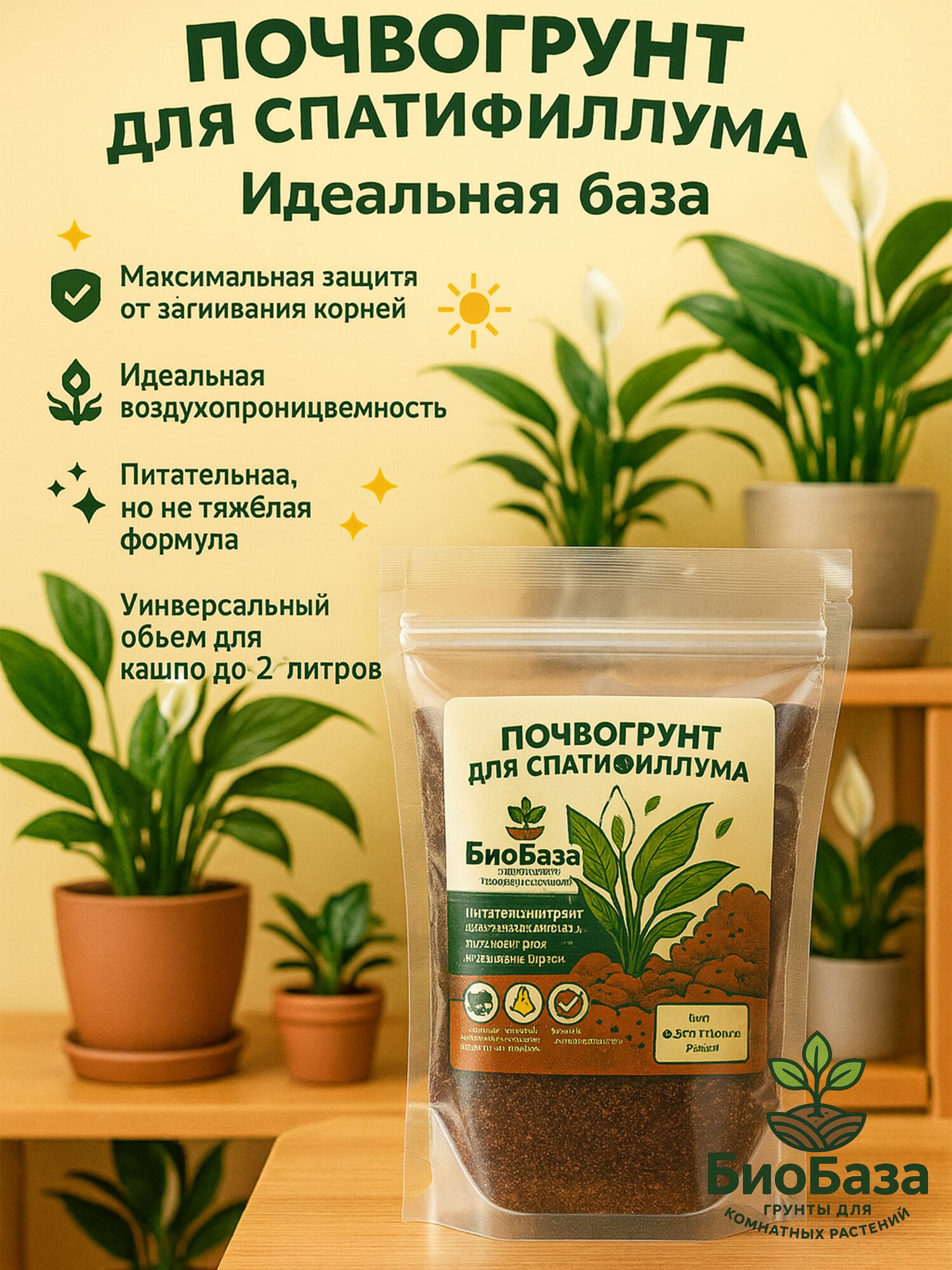 Почвогрунт для спатифиллума для кашпо до 2л премиум грунт для растений