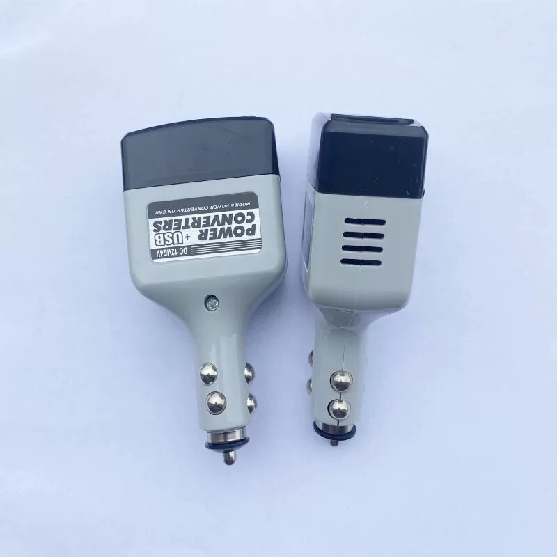 Автомобильный инвертор 12V в 220V с креплением в виде чашки и быстрой зарядкой - Серый