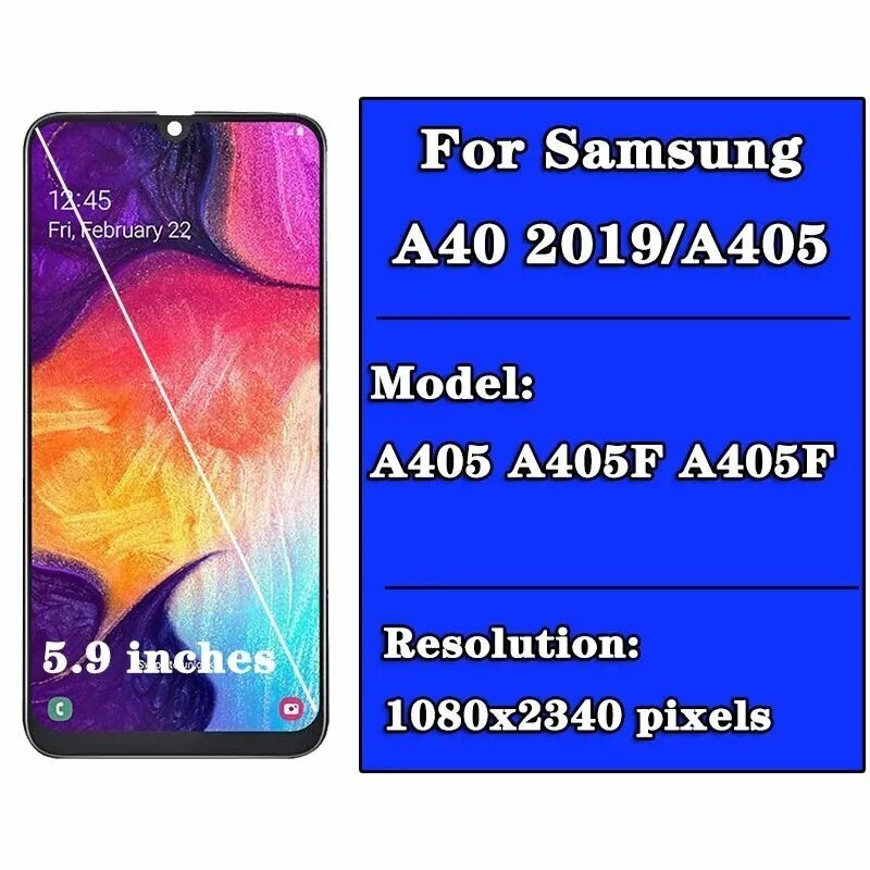 5,9-дюймовый Super AMOLED LCD-дисплей для Samsung Galaxy A40, SM-A405FM/DS, SM-A405F/DS, SM-A405FN/DS, ЖК-дисплей с рамкой, сенсорный экран, панель управления.