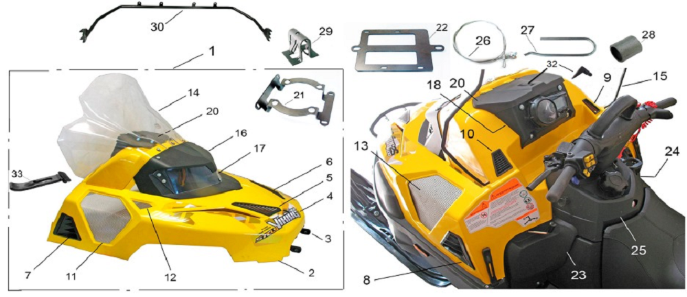 Капот желтый для снегохода Stels Viking S800, 5300061-01, JU078176 (item:200)