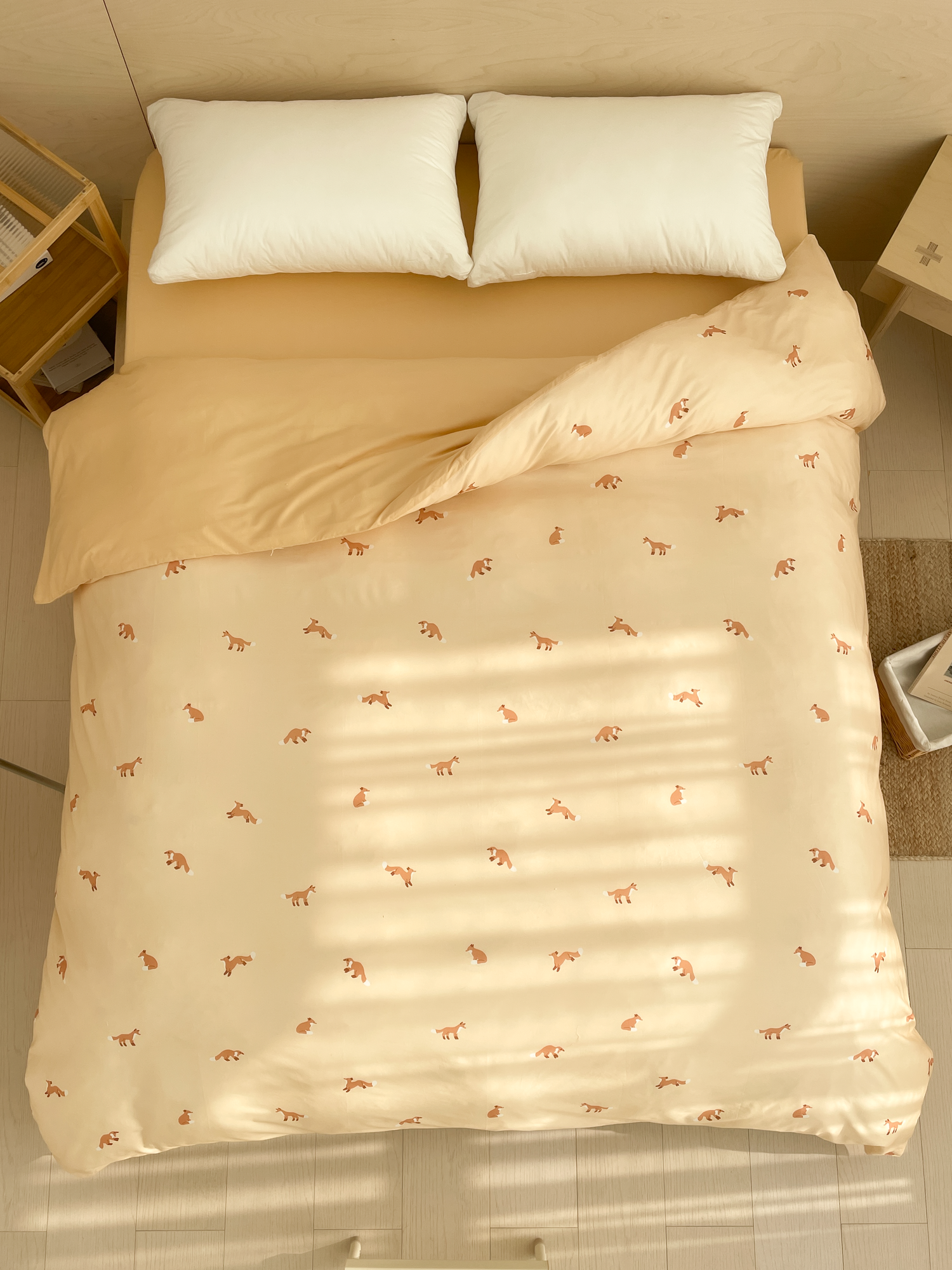 Пододеяльник Little Fox Milk Coffee Illustrator's Original из 100% чистого хлопка, кремово-оранжевый, односпальный,