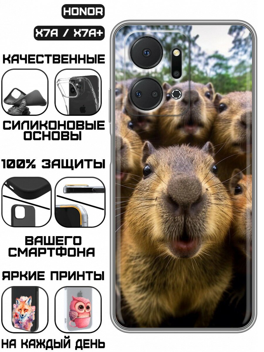 Чехол для Honor X7a, Honor X7a Plus с принтом Капибары (Хонор х7а, Хонор х7а плюс)