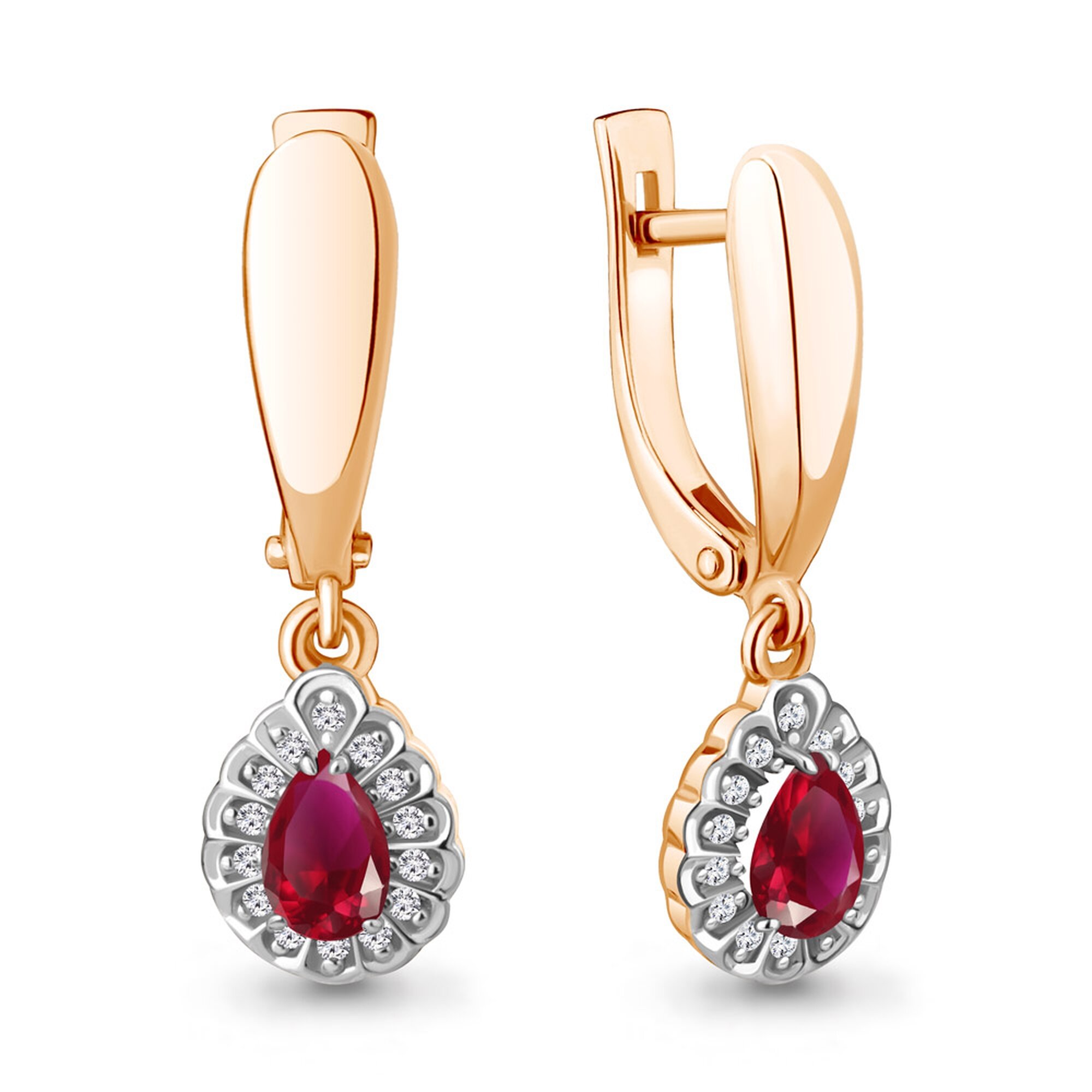 Серьги, красное золото, 585 проба, бриллиант, рубин