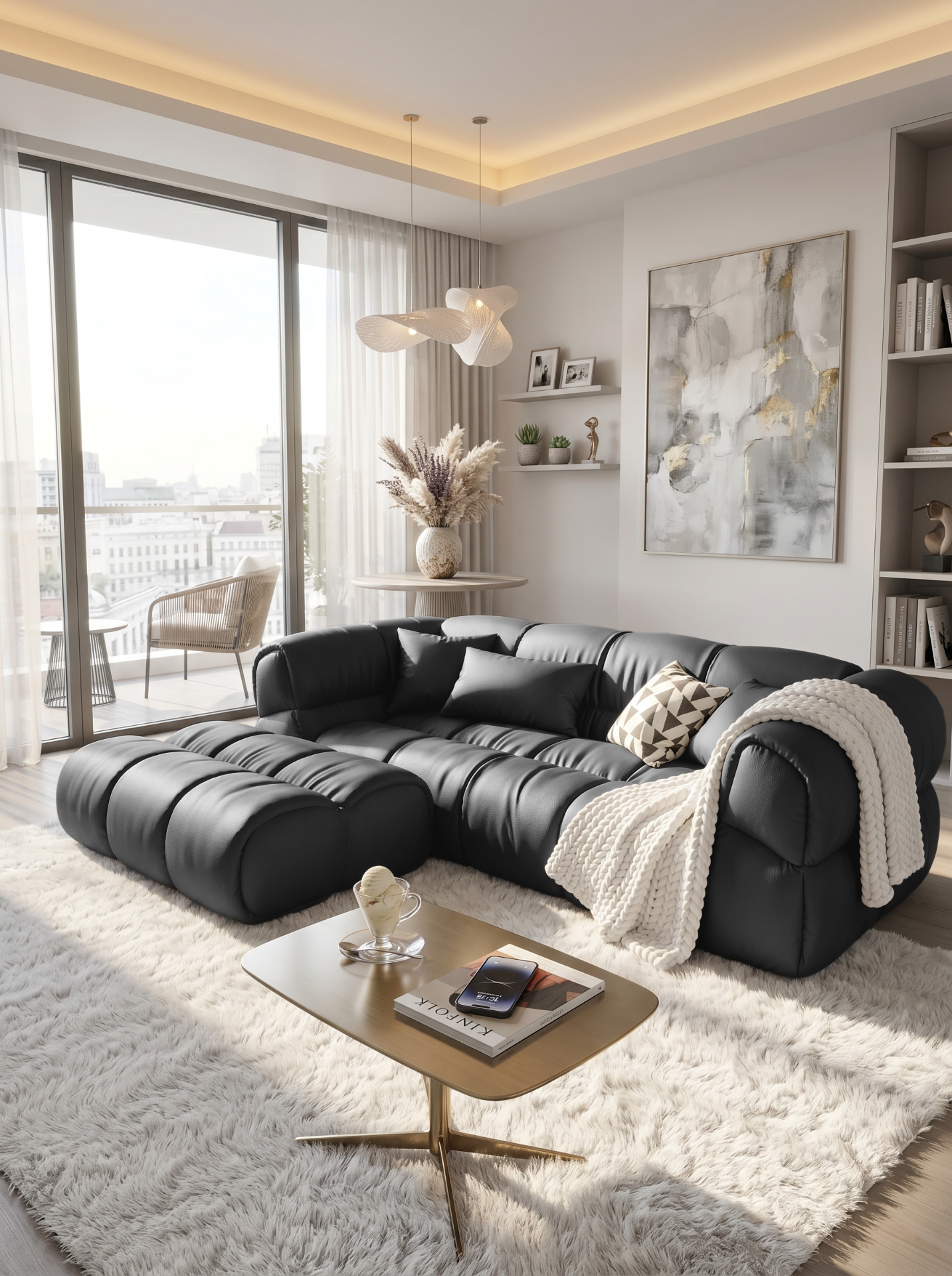 Угловой диван Шелби Galaxy Black NEW 239x174x72 см, черный Экокожа, нераскладной GOODFORM