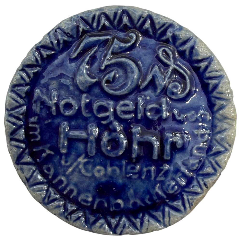 Германия, Веймарская республика, Хёр-Гренцхаузен 75 пфеннигов 1921 г. (Серый, с синей глазурью)