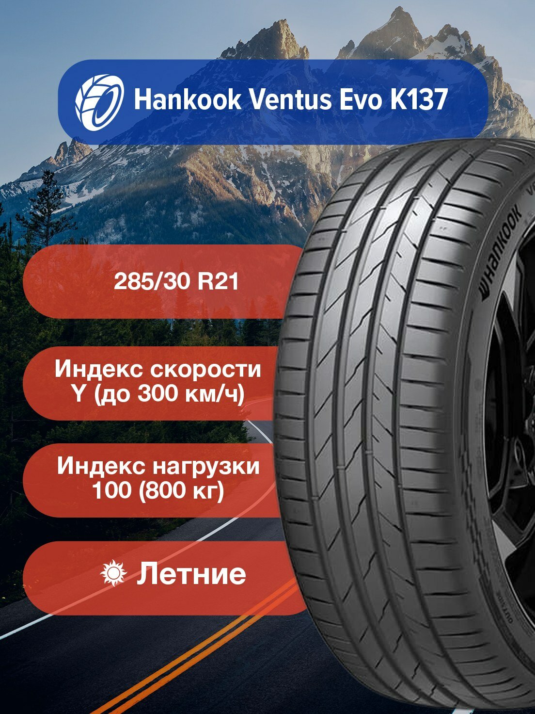 Легковые Летние Шины Hankook Ventus Evo K137 285/30 R21 100Y-1036779 для легковых автомобилей и кроссоверов