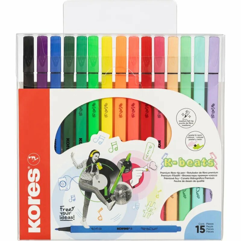 Фломастеры K-BEATS наб 15цв в коробке, пастель, неон. цв, 2270469