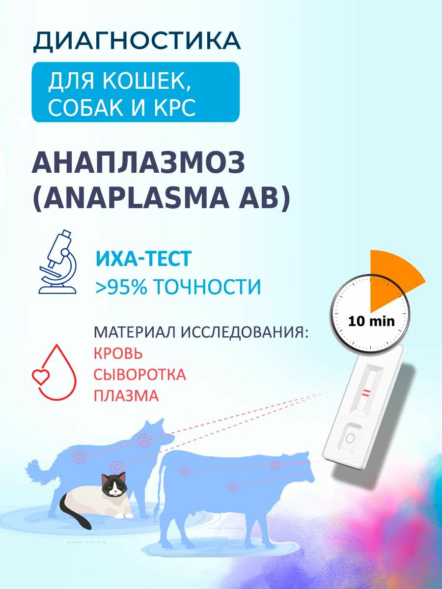 Экспресс-тест для кошек, собак, КРС на Анаплазмоз (Anaplasma Ab), QBQVET,1шт