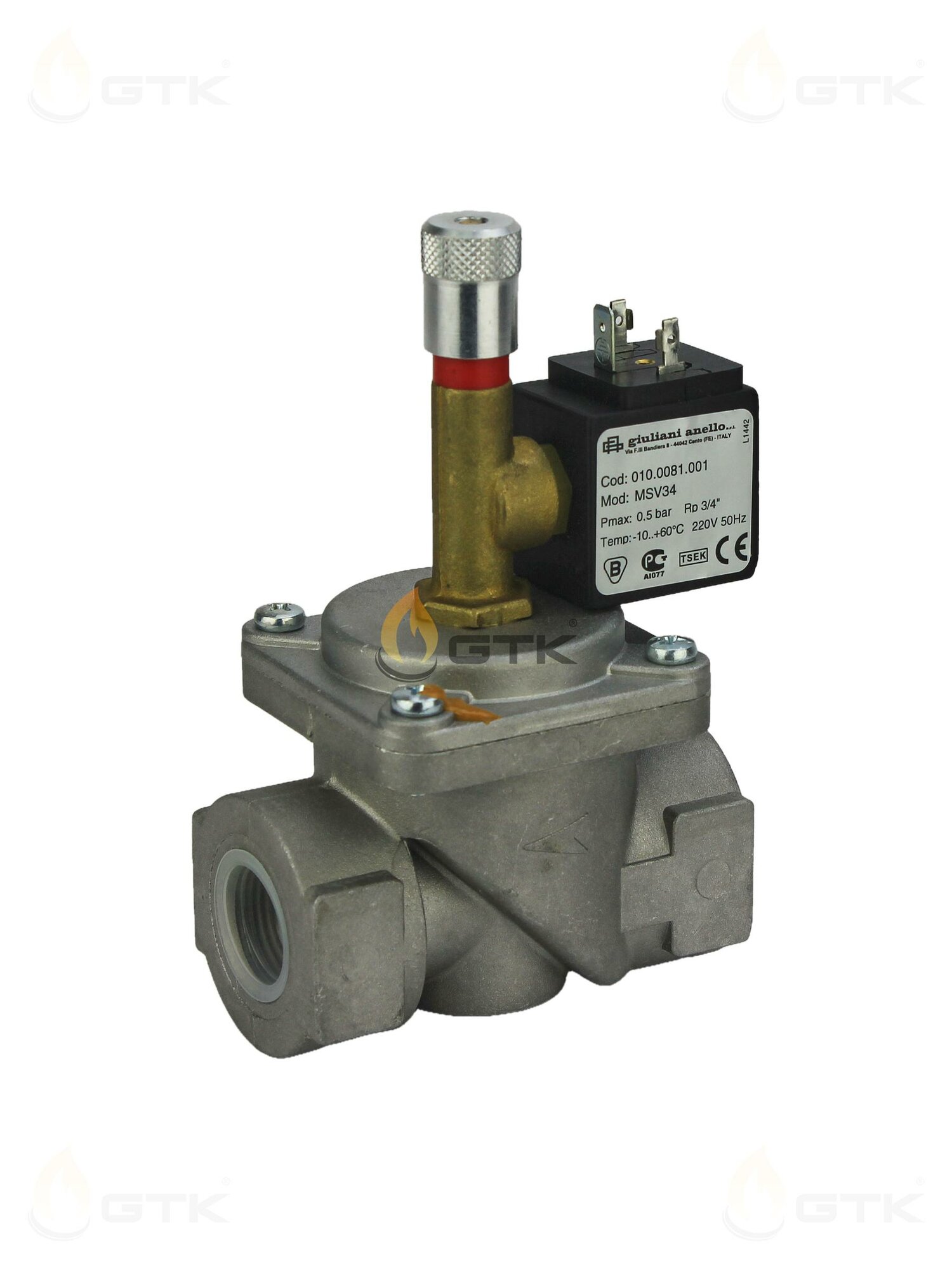 Газовый электромагнитный клапан Giuliani Anello MSV34, 010.0081.001