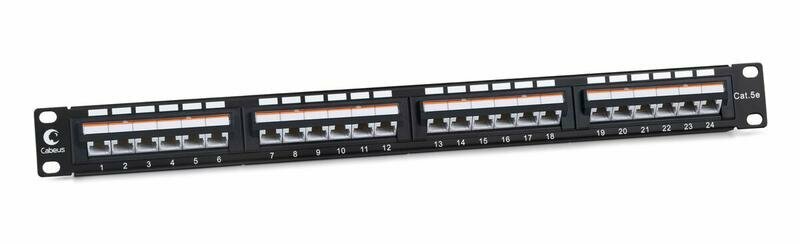 Патч-панель 19дюйм 1U 24 порта RJ45 кат.5E Dual IDC PLAN-24-Cat.5e-Dual IDC угол портов 45град. Cabeus 10190c