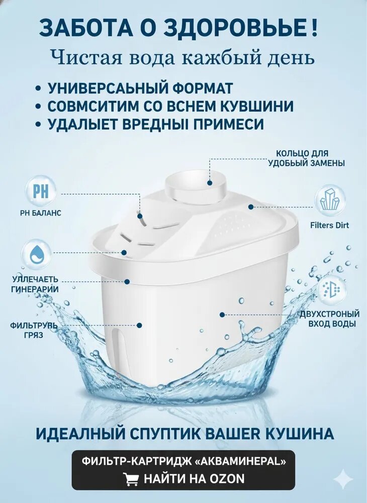 Сменный модуль для фильтра-кувшина / Картридж для воды (совместим с Brita Maxtra+, Аквафор, Барьер) / Защита от накипи