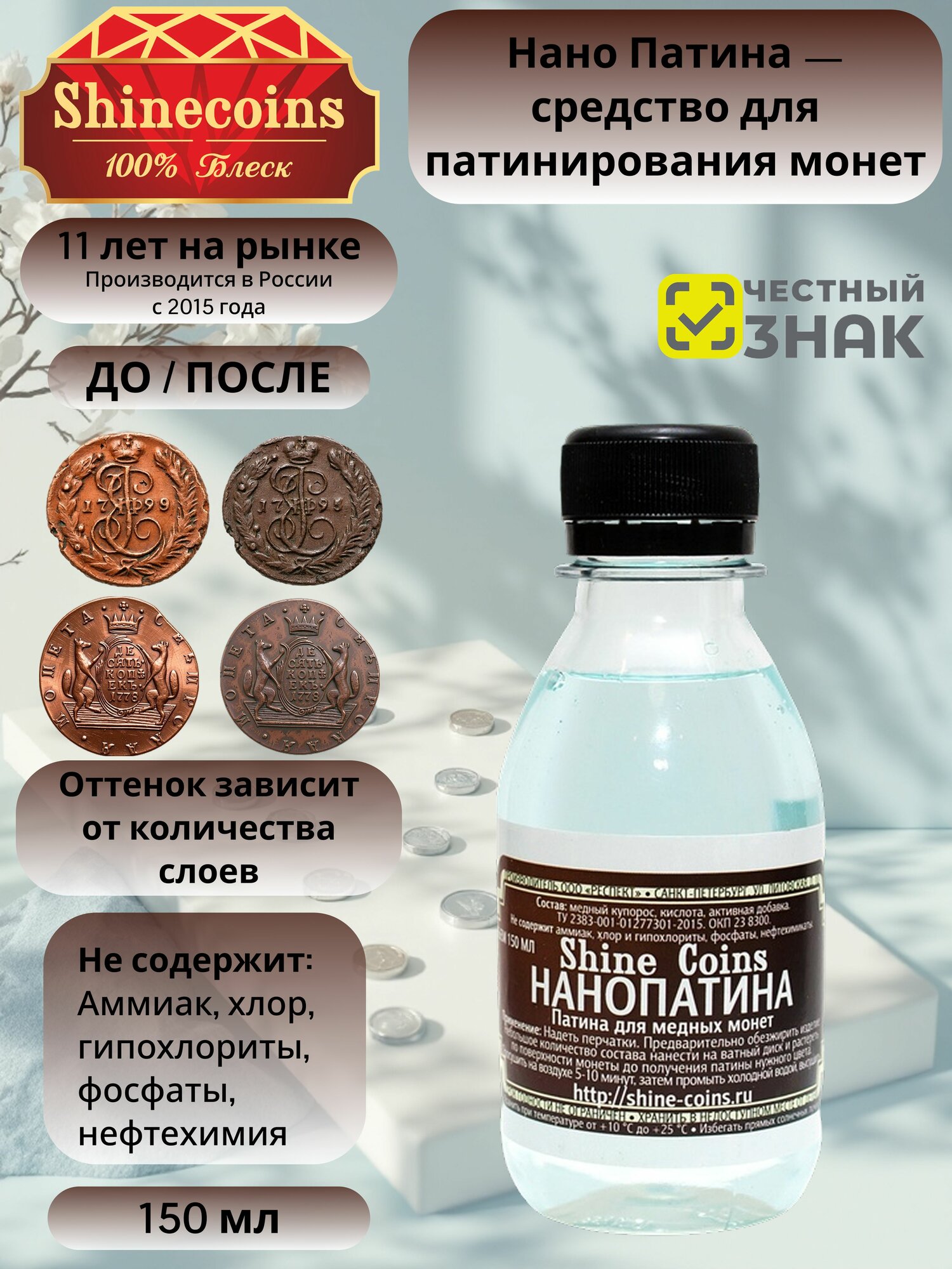 Нано-патина для чернения медных монет Shine Coins