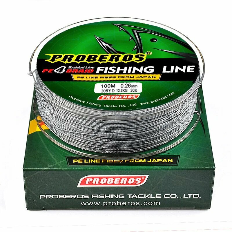 Плетенка Proberos PE 4, 100м, 0.26mm, Gray