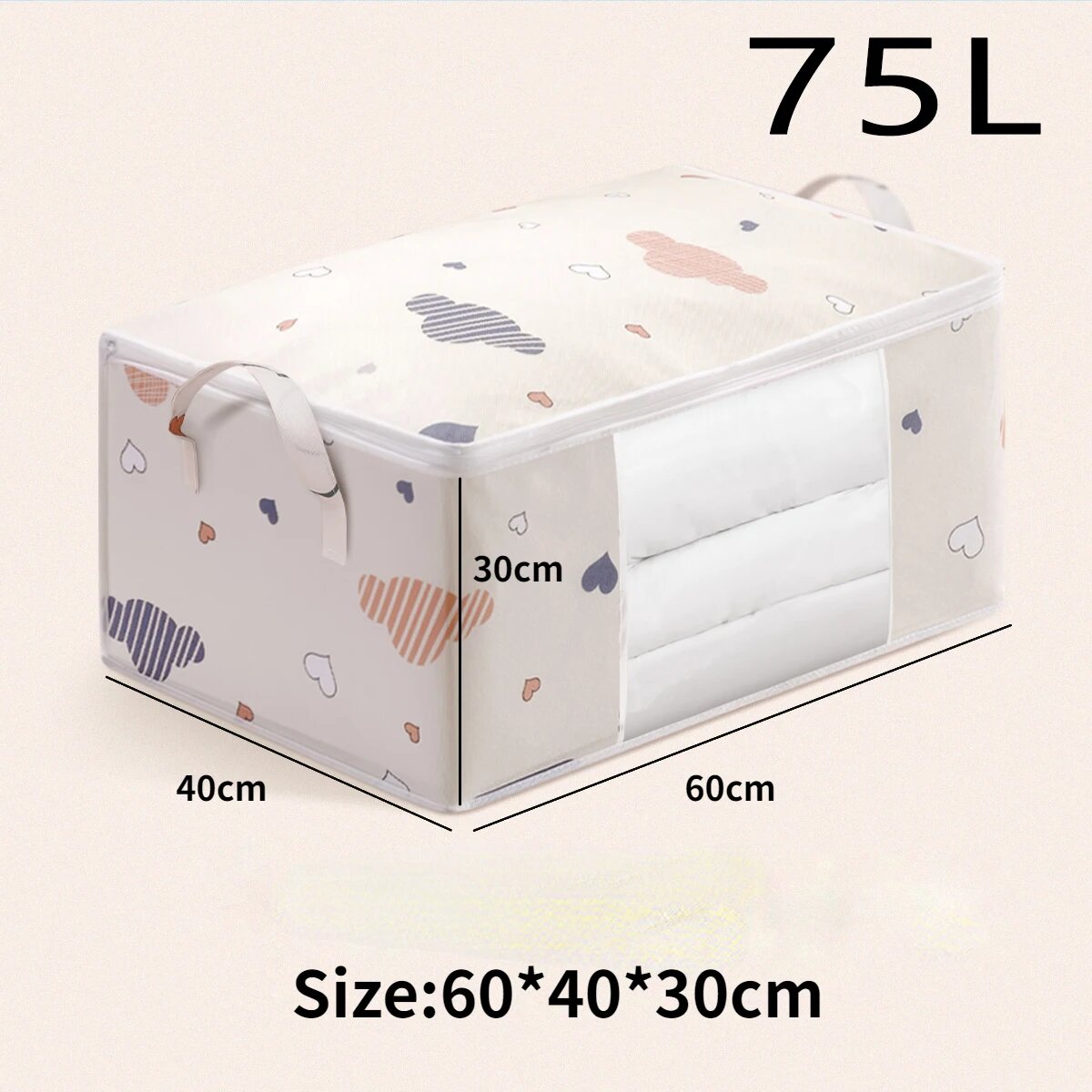 Портативная сумка для хранения одежды из нетканого хлопка Белый, 75L-Beige