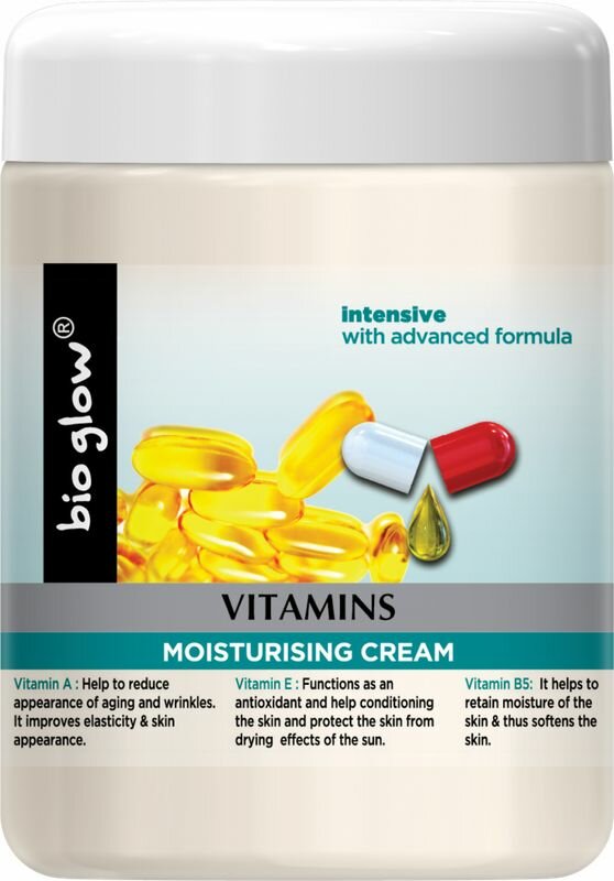 Bio Glow Vitamins Увлажняющий крем обогащенный витаминами А, В5 и Е , 500 мл, 1 штука.
