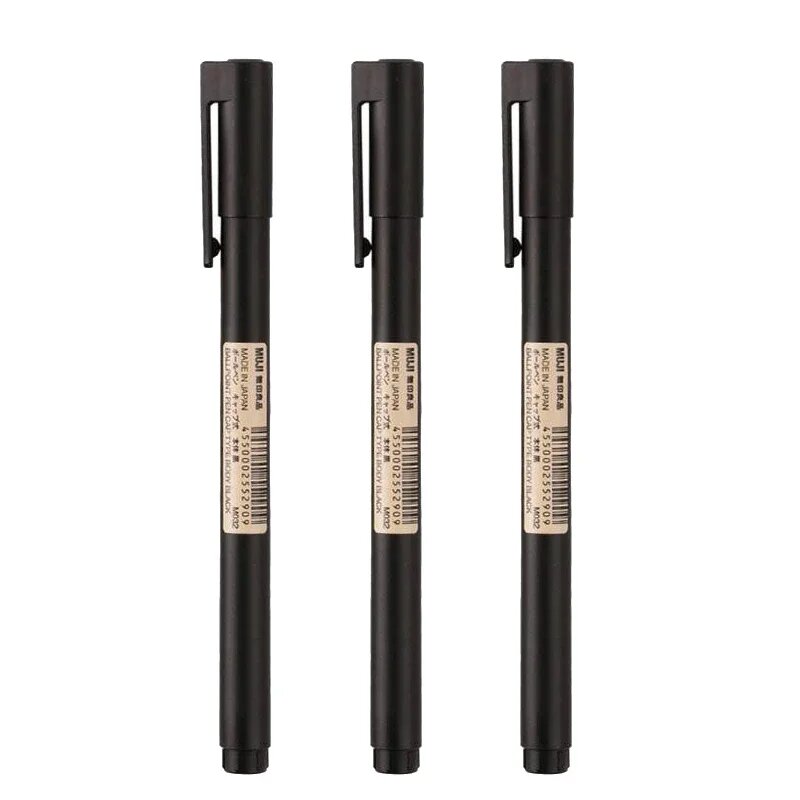 Гелевая ручка MUJI 0.5 мм чёрно-белая Черный, 3 black