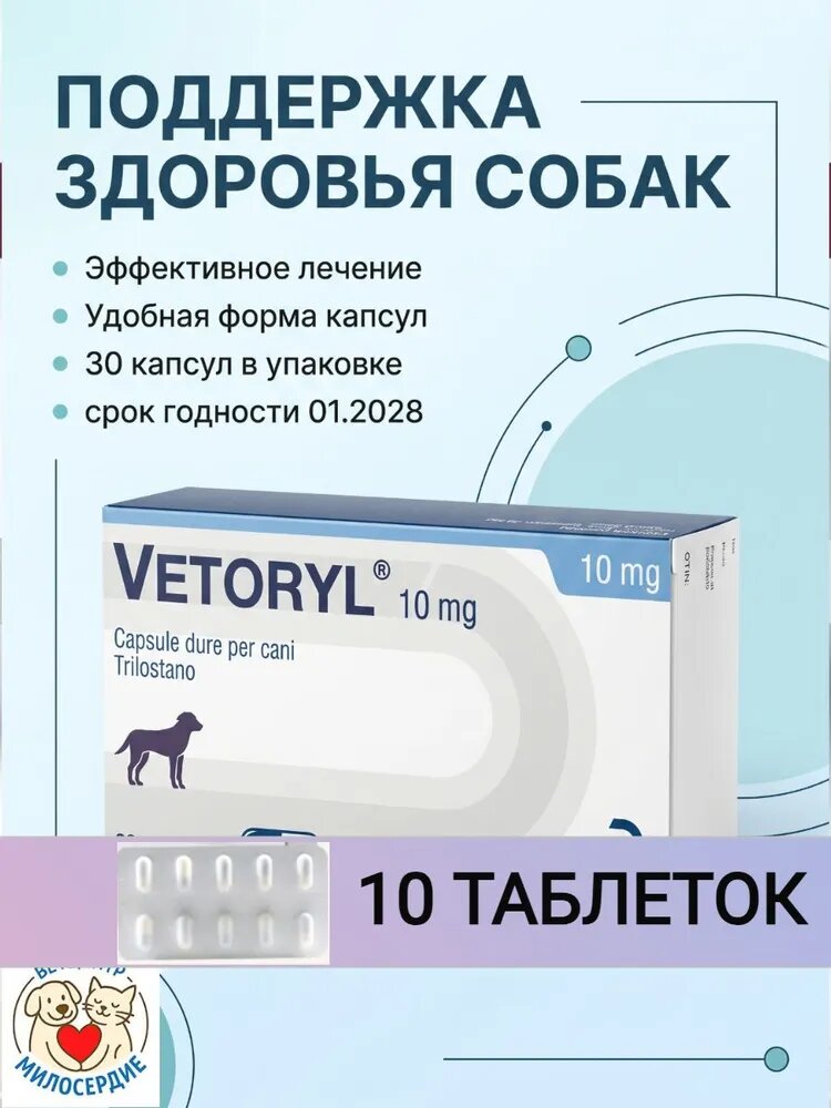 Ветеринарный препарат Dechra "Веторил", для собак, капсулы, 10мг, 10шт
