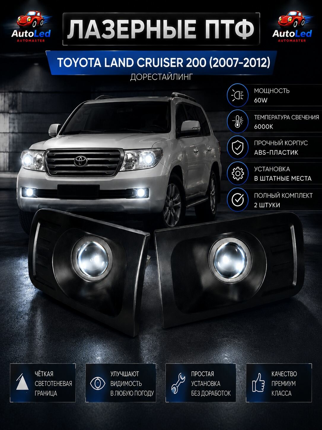 Лазерные противотуманные фары Toyota Land Cruiser 200 дорест (2007-2012)