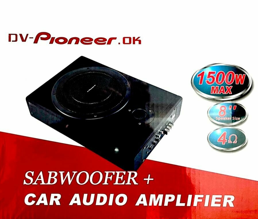 Сабвуфер автомобильный плоский активный DV-Pioneer. Ok 1500W MAX 8" (дюймов) со встроенным усилителем под сидение автомобиля