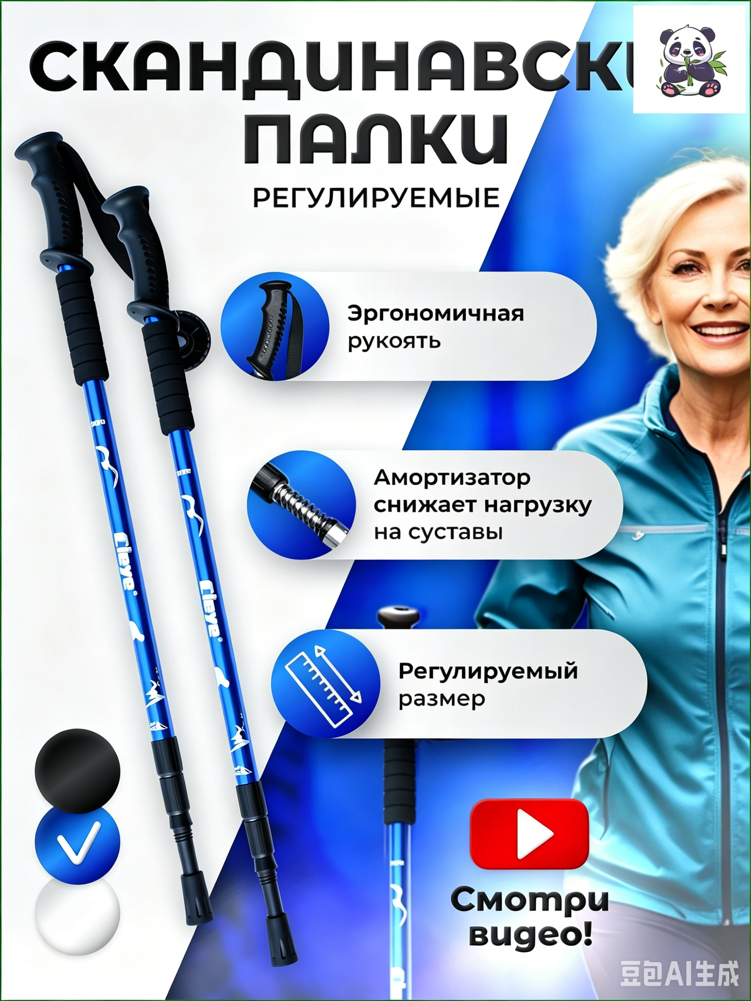 Палки для скандинавской ходьбы UNC телескопические складные для пожилых 63-135 см