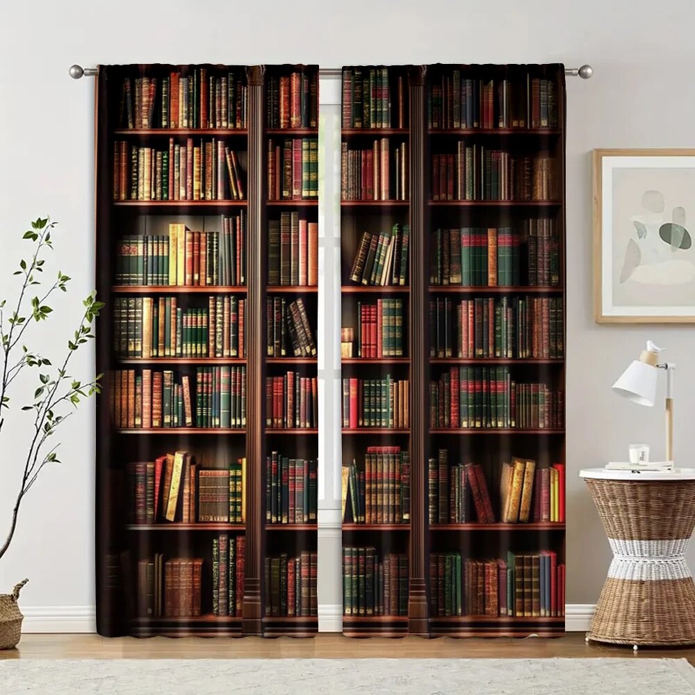Рулонные шторы 130x210 см, винтажная книжная полка, 2 шт