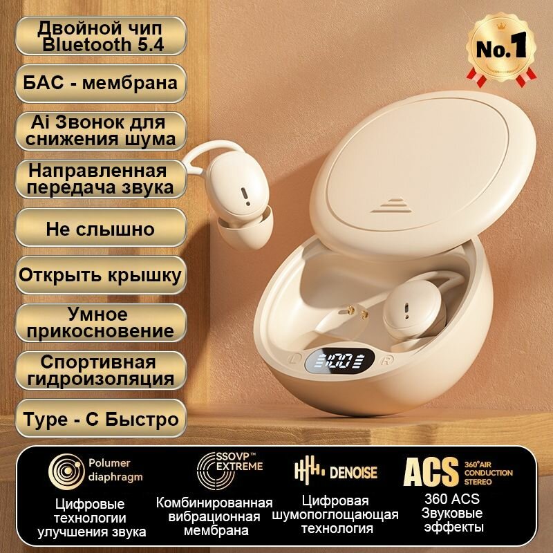 Мини-наушники-вкладыши с дисплеем. Шумоподавление для сна, долгая работа, беспроводные.
