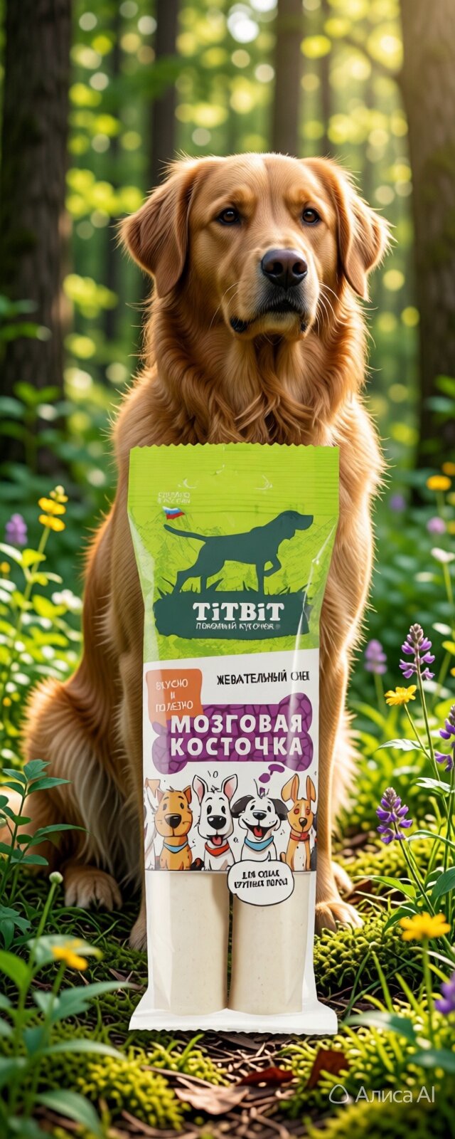 Лакомства для собак TiTBiT Жевательный снек "Мозговая косточка" для крупных пород,(105гр)