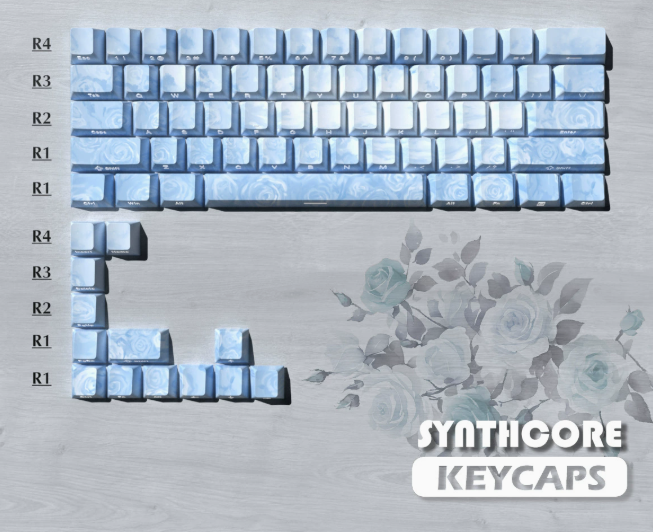Кейкапы для механической клавиатуры - Rose, набор из 74 клавиш, синие