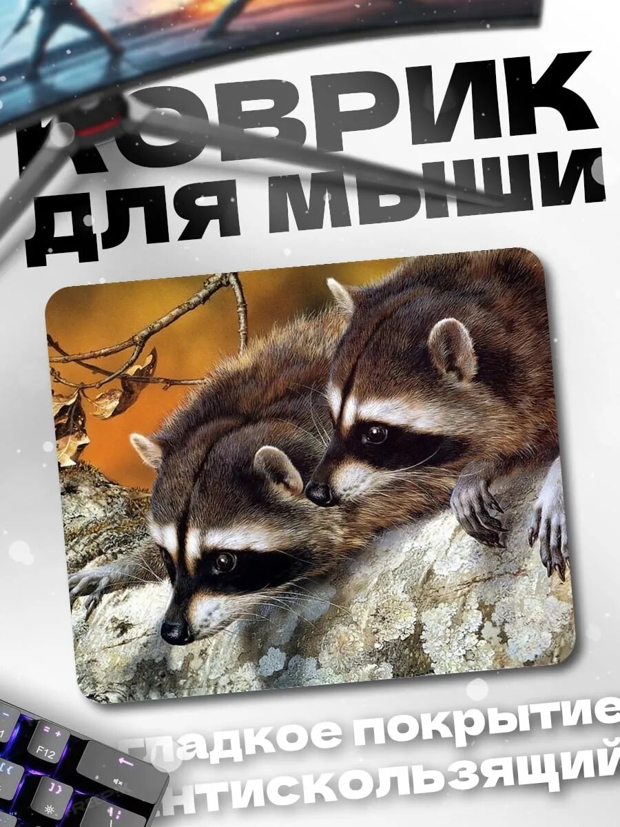 Коврик для мыши Два енота на ветке