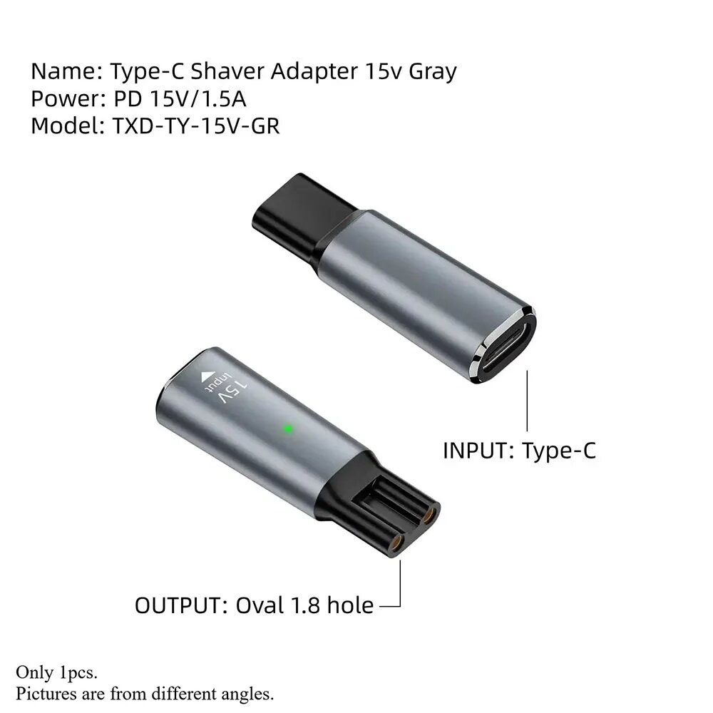 Адаптер Для Бритвы Brangdy Type-C HQ8505 15V Для Philips One Blade QP6520 QP6530 QP6510, Gray