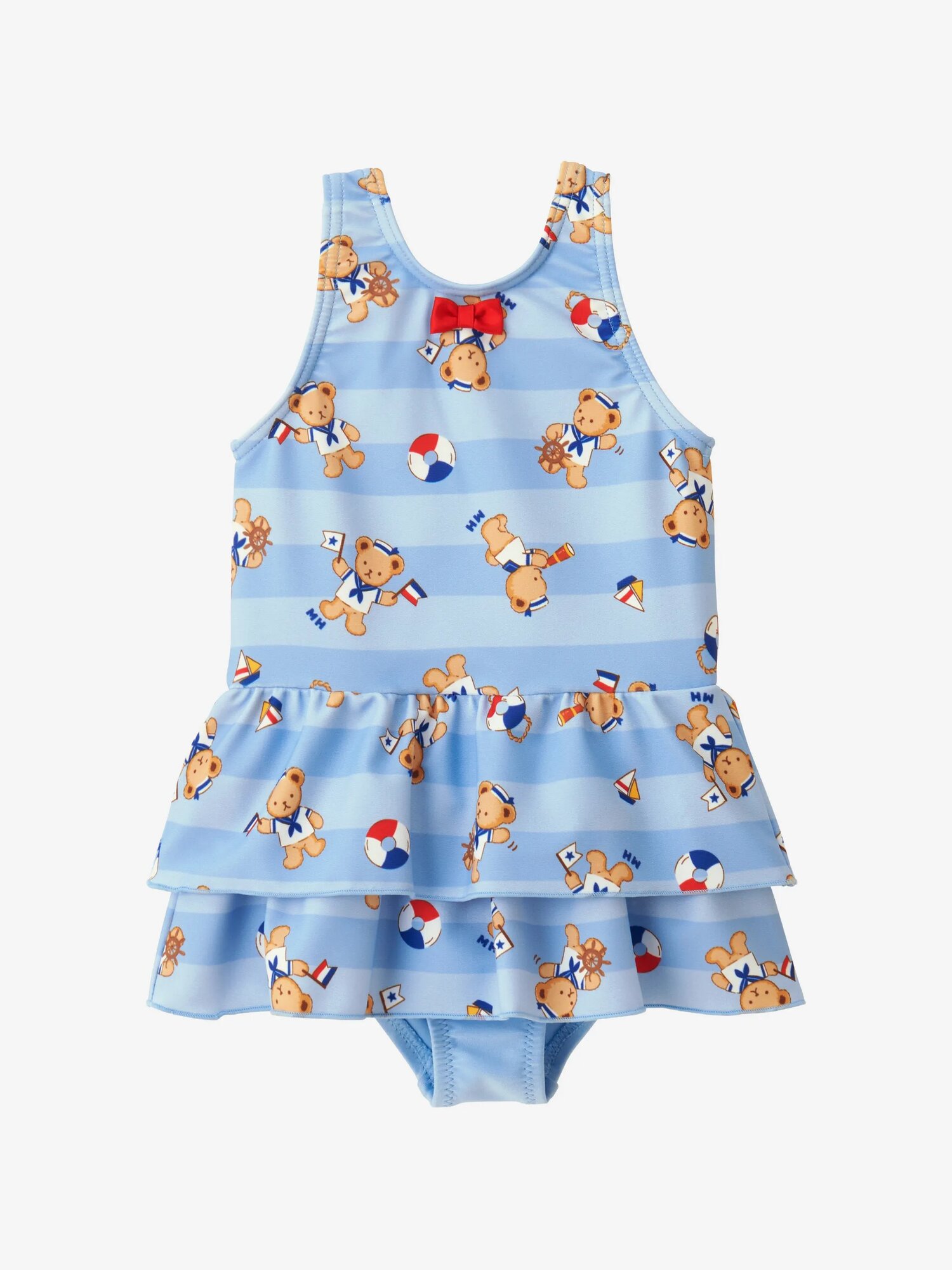 Купальник MIKI HOUSE Bear-print tiered swimsuit, размер 4 года, Синий принт — фото 1