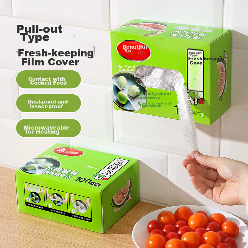 Meili Ya Disposable Food Wrap Set, 100 Pieces, Refrigerator Food Storage Covers, Elastic Self-Sealing, Universal Size