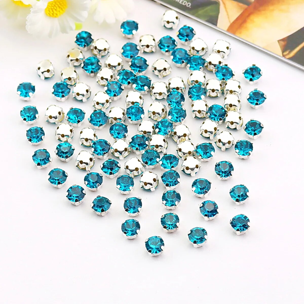 Стразы бирюзовые SS12 3 мм, 200 шт, Blue Zircan
