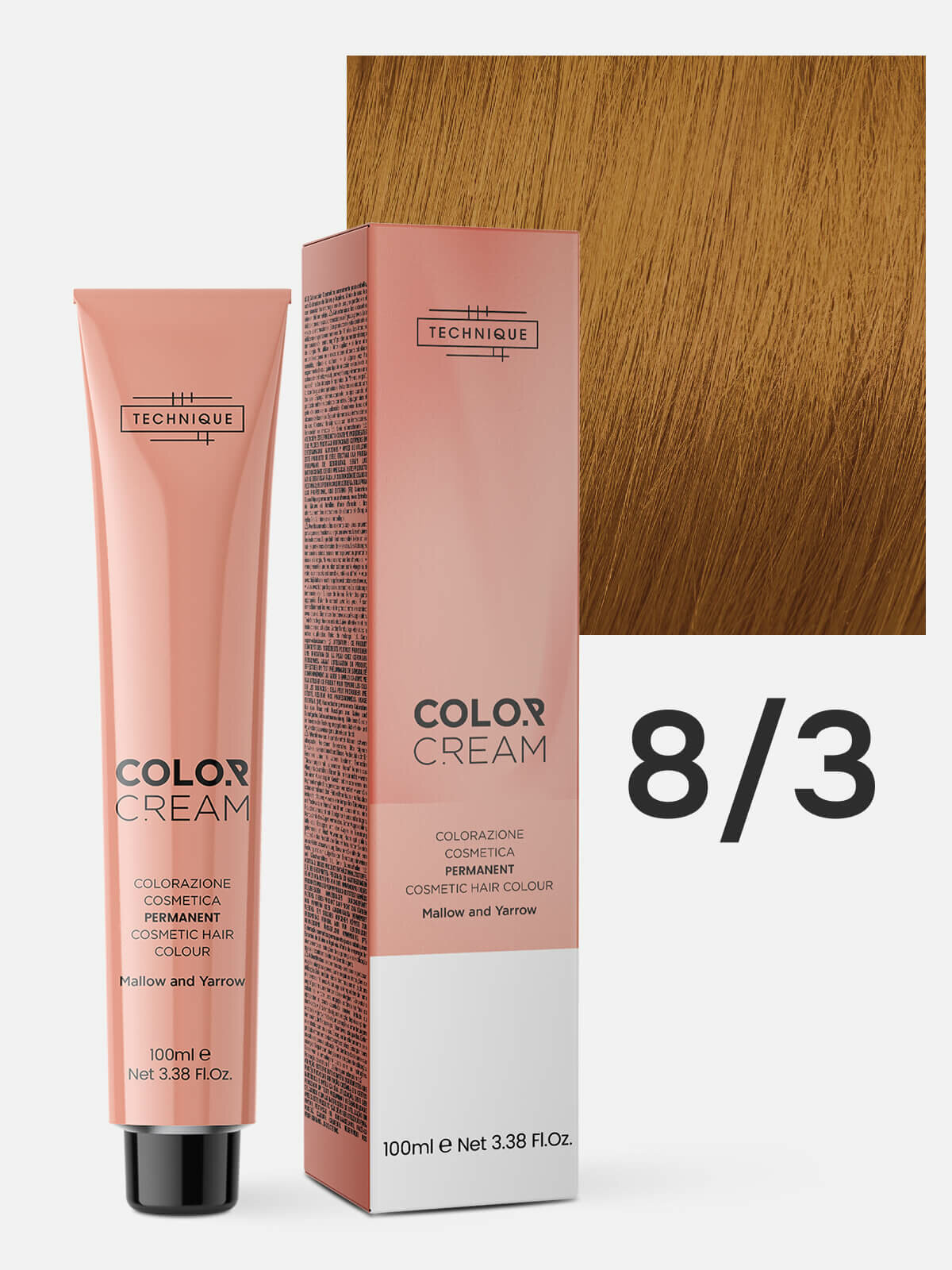 Крем - краска для волос профессиональная Technique Color Cream Permanent Cosmetic Hair Colour 8.3 Светлый русый Золотистый, 100 мл