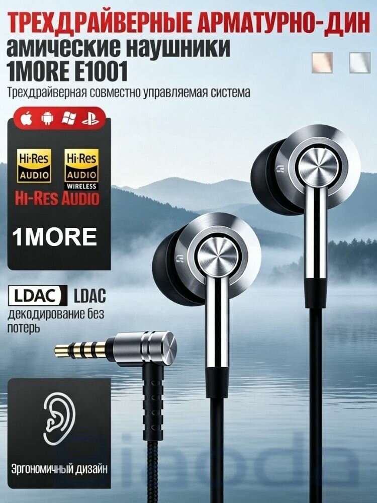 1MORE E1001 Наушники-вкладыши IEM Hi-Res Наушники с высоким разрешением звука, управляемого басами