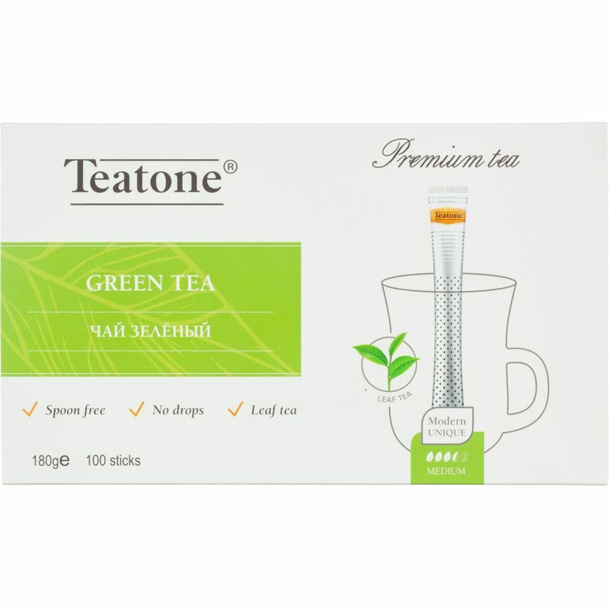 Чай Teatone зеленый 100 стиков, 5 уп.