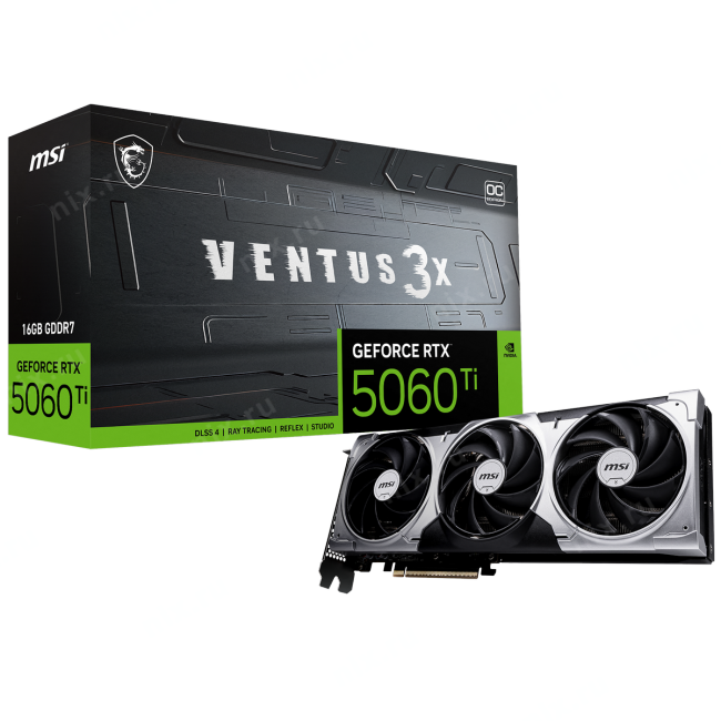 MSI RTX 5060 TI 16G VENTUS 3X OC (GeForce® RTX 5060 Ti) 16 Гб, GDDR7, 128 бит, PCI Express, 3xDP,1xHDMI