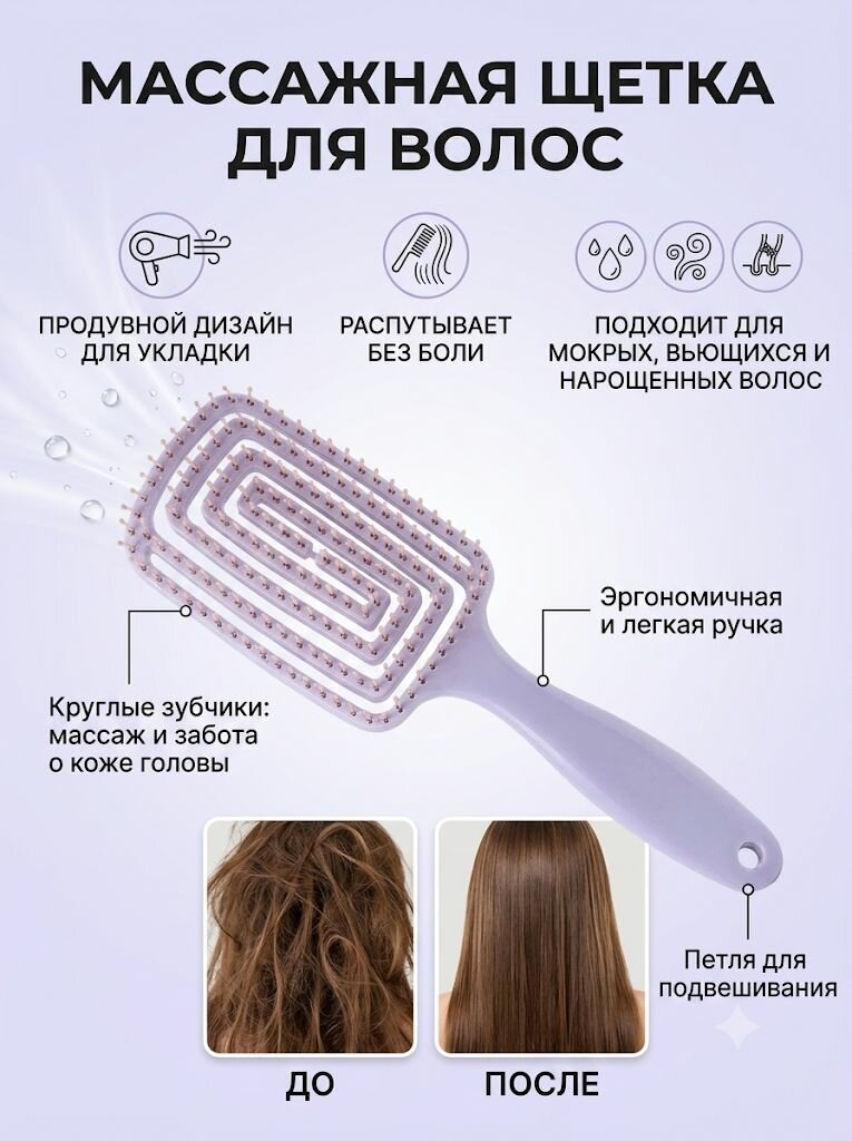 Расческа для волос массажная, продувная расческа для укладки, щётка для распутывания мокрых, вьющихся и нарощенных волос для сушки волос феном для укладки феном