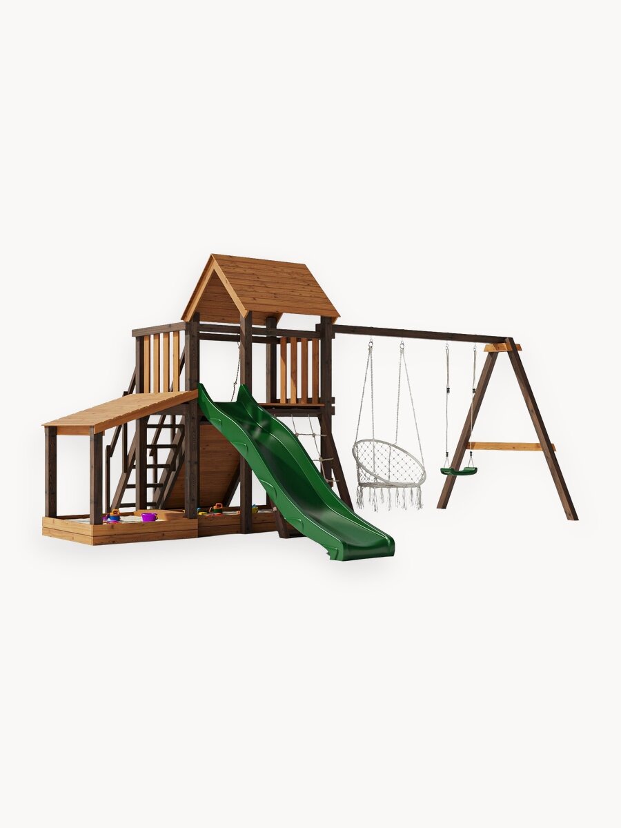 Детская площадка легенда леса удачная 5 Золотой Тик-Орех для улицы с лазелкой, скалодромом, большой песочницей