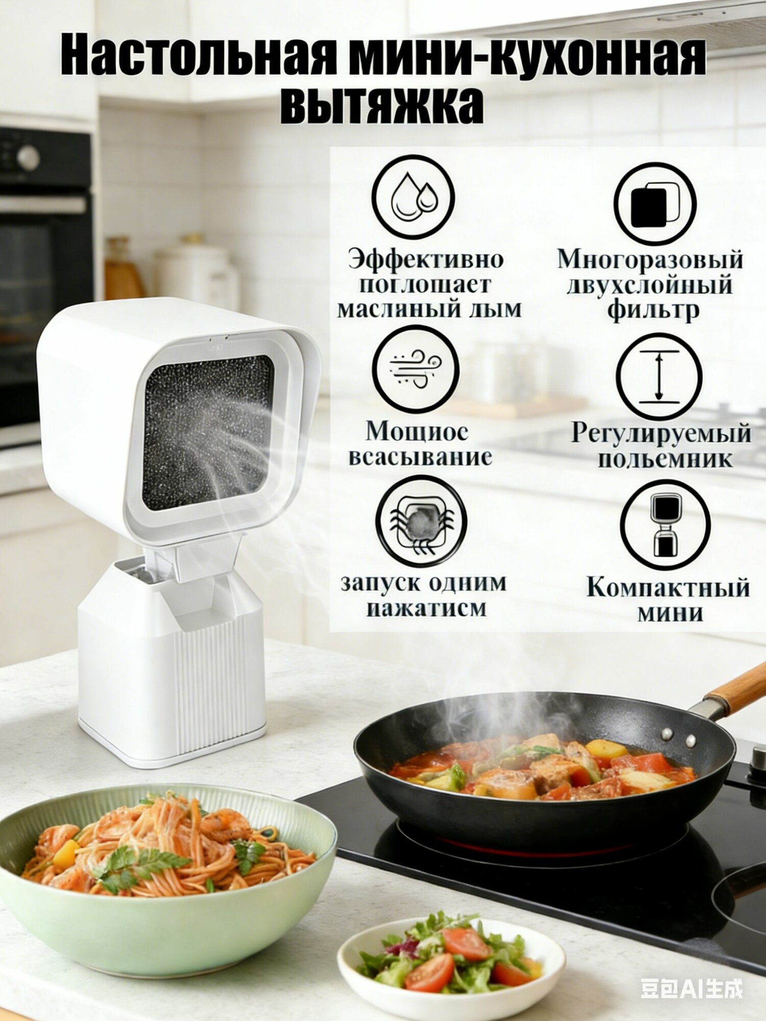 Настольная мини-вытяжка портативная для кухни