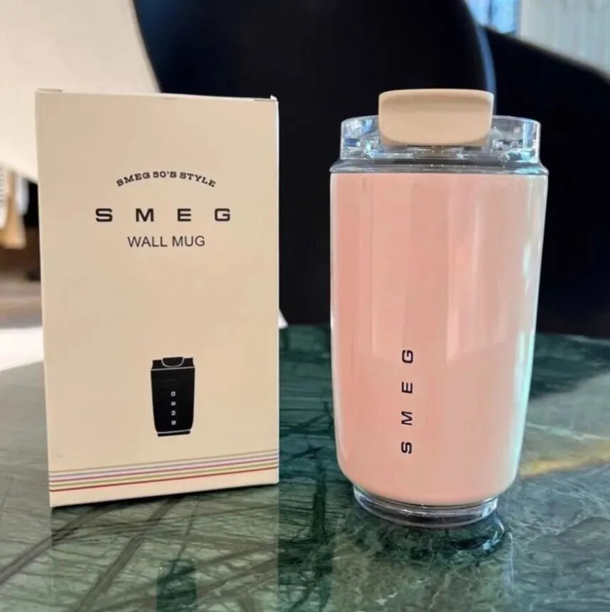 Термокружка SMEG WALL MUG, 0.32 л, керамика, пластик, нержавеющая сталь, розовый