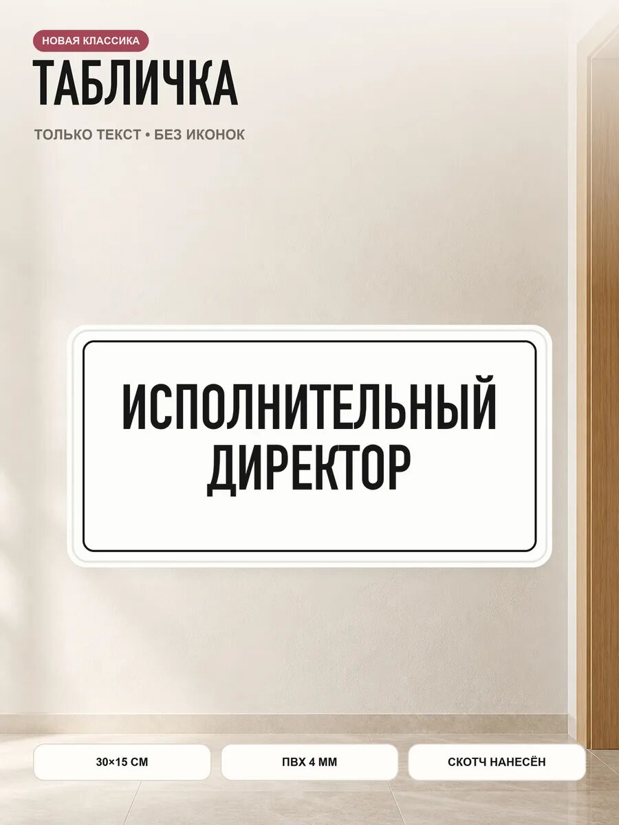 Табличка «исполнительный директор» 30×15 см, ПВХ 4 мм, белый