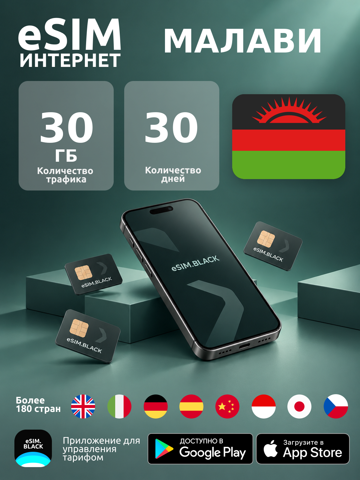 Малави/30 дней/30 ГБ - eSIM для мобильного интернета ( iPhone | Android ).