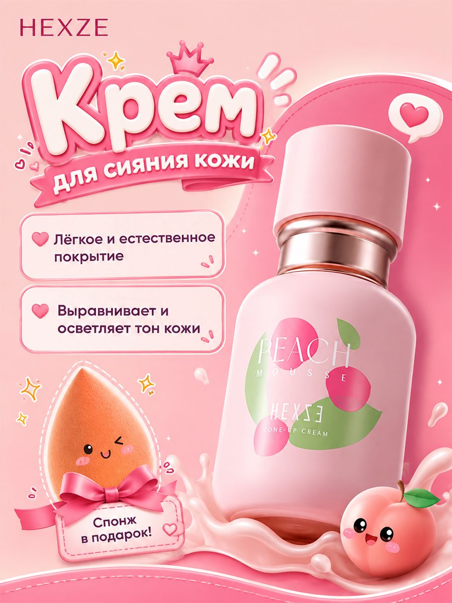 HXZ тонирующий крем-мусс для лица с эффектом сияния, увлажняющий крем с ароматом белого персика, 48 г